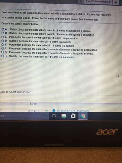 Solved Determine Whether The Underlined Numerical Value Is A Chegg