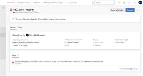 Outer Loop Deploying Infrastructure Via Azure Devops Fails Becuase Prod Env Is Not Available