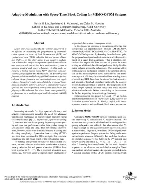 Pdf Adaptive Modulation With Space Time Block Coding For Mimo Ofdm
