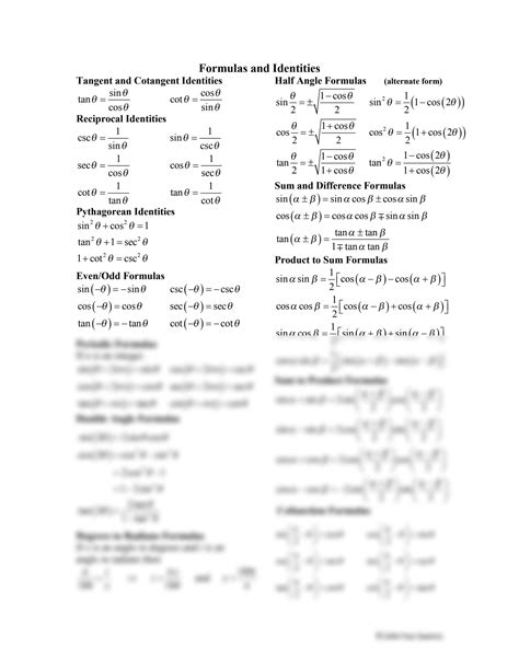 Solution Trigonometry Trig Cheat Sheet Studypool