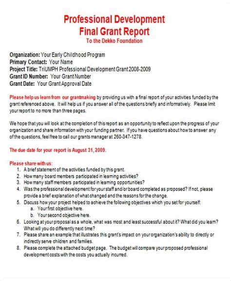 Grant Report Example