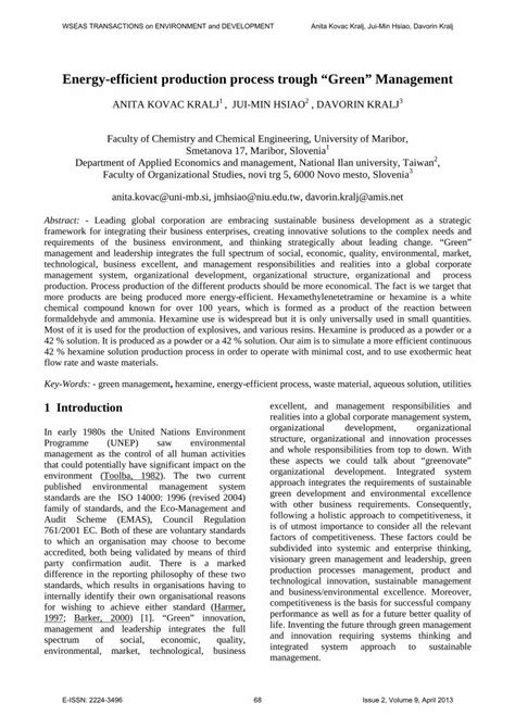 pdf energy efficient production process trough “green” management