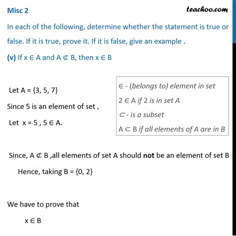 misc 2 true or false i if x a a belongs b then x sets