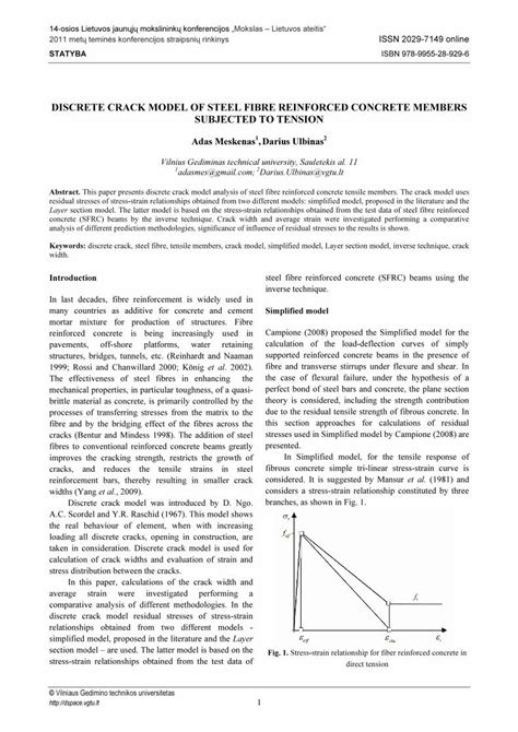 PDF DISCRETE CRACK MODEL OF STEEL FIBRE REINFORCED CONCRETE MEMBERS SUBJECTED TO TENSIONdspace