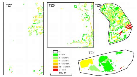 spatial distribution of the unsigned error given in relative number