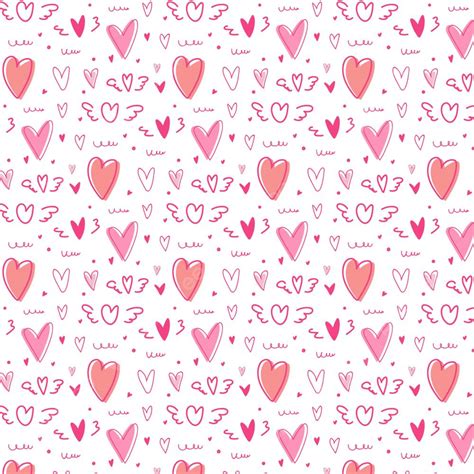 손으로 그린 귀여운 하트 패턴 배경 하얀 원활한 사랑 배경 일러스트 및 사진 무료 다운로드 Pngtree