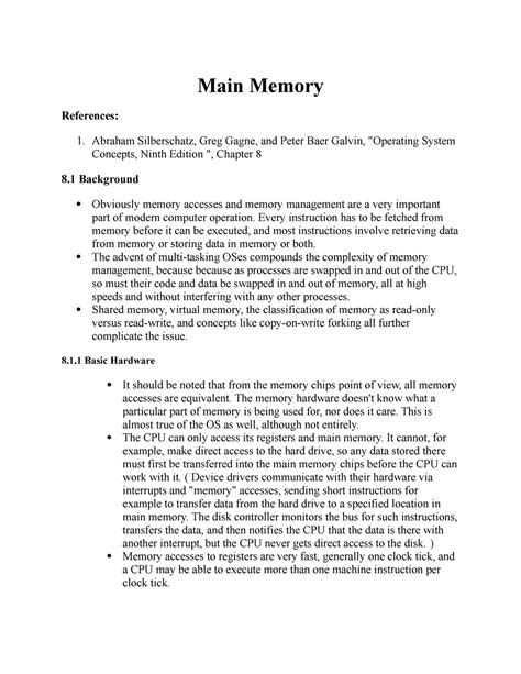 Memory Management Operating Sys Main Memory References Abraham