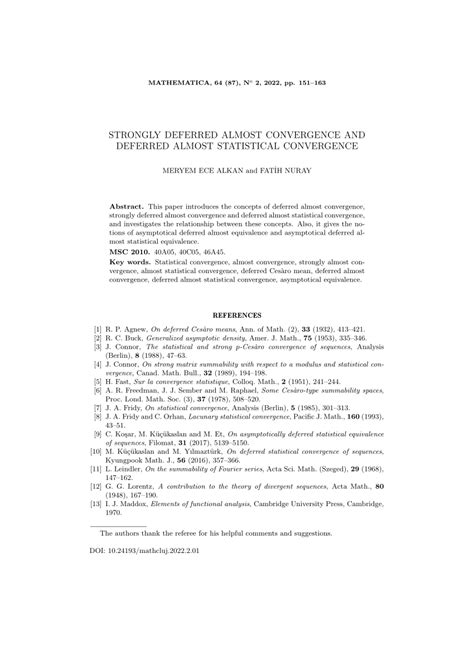 Pdf Strongly Deferred Almost Convergence And Deferred Almost Statistical Convergence