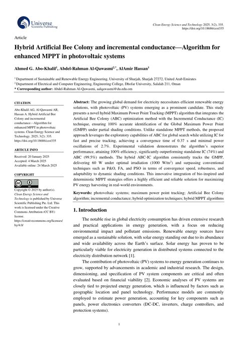 Pdf Hybrid Artificial Bee Colony And Incremental Conductance