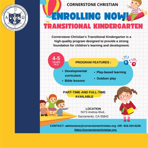 Transitional Kindergarten Now Enrolling Cornerstone Christian School