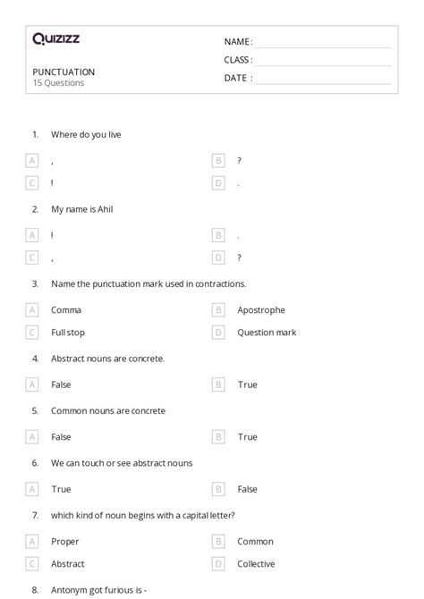 50 Punctuation Worksheets For 4th Class On Quizizz Free And Printable
