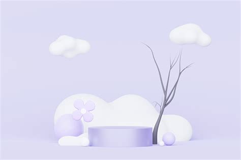 3d는 연단 스탠드가 있는 파스텔 그린 최소 배경을 렌더링합니다 화장품 프레젠테이션 및 광고를위한 보라색 무대 플랫폼 깨끗한
