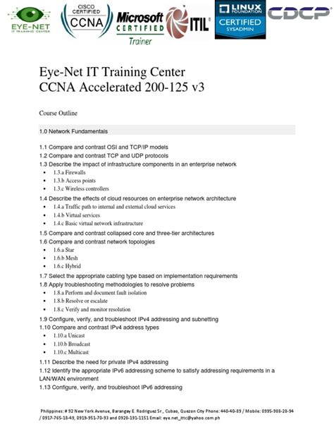 Ccna Course Outline Eyenet Ittc Pdf Network Switch I Pv6
