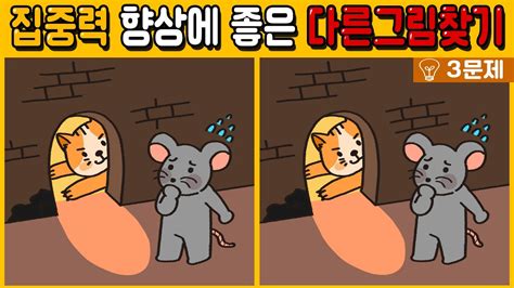 【틀린그림찾기치매예방】집중력과 기억력에 좋은 틀린그림3개 찾기 【다른그림찾기두뇌운동3문제】 Youtube