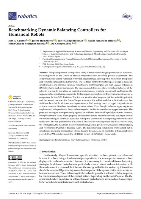 pdf benchmarking dynamic balancing controllers for humanoid robots