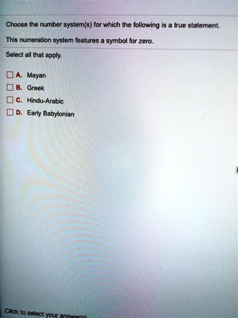 choose the number systems for which the following is a true statement