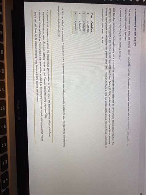 Solved Chapter 9 Assignment 6 Understanding The Irr And Npv