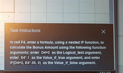 Solved Task Instructions X Х In Cell F4 Enter A Formula