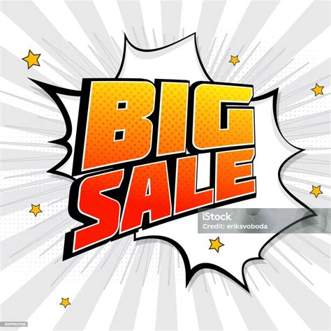 큰 판매 팝 아트 시작 배경 만화도 서 스타일에 폭발 간판 광고 하프톤 도트 투명 한 배경에서 클라우드 광속 감소 가격 광고 또는 포스터에 대 한 서식 파일 벡터 가격표에