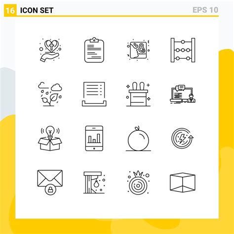Universal Icon Symbols Group Of 16 Modern Outlines Of Green Education Checklist Abacus Female
