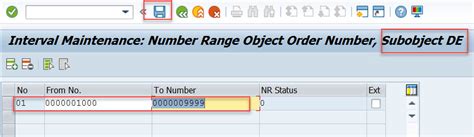 Number Range Object 3 Sapcodes