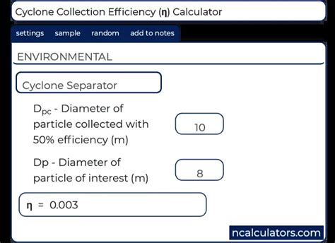 Cyclone Collection Efficiency Calculator