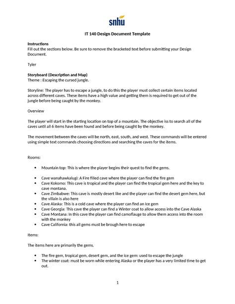 It140 Project 1 2 3 It 140 Design Document Template Instructions Fill Out The Sections Below