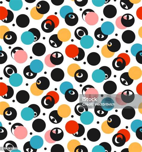 Mcm 미드 모드 바우 하우스 추상 원 다채로운 지리적 모양 완벽 한 패턴 벡터 일러스트 레이 션 반복 디자인 인쇄 고풍스런에 대한 스톡 벡터 아트 및 기타 이미지 Istock