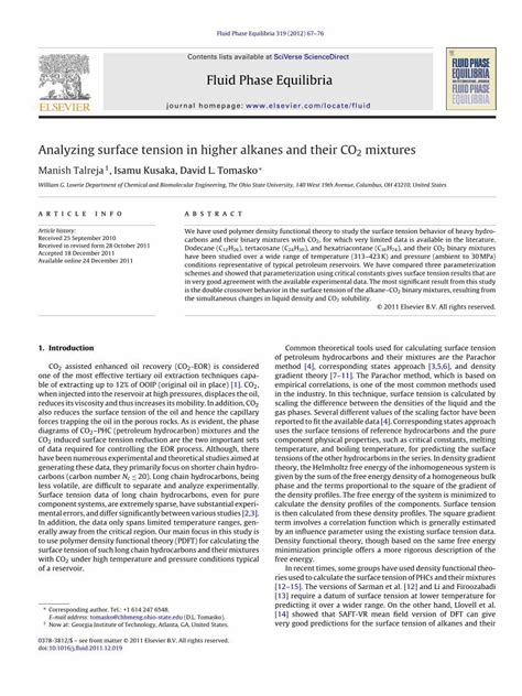Pdf Analyzing Surface Tension In Higher Alkanes And Their Co2