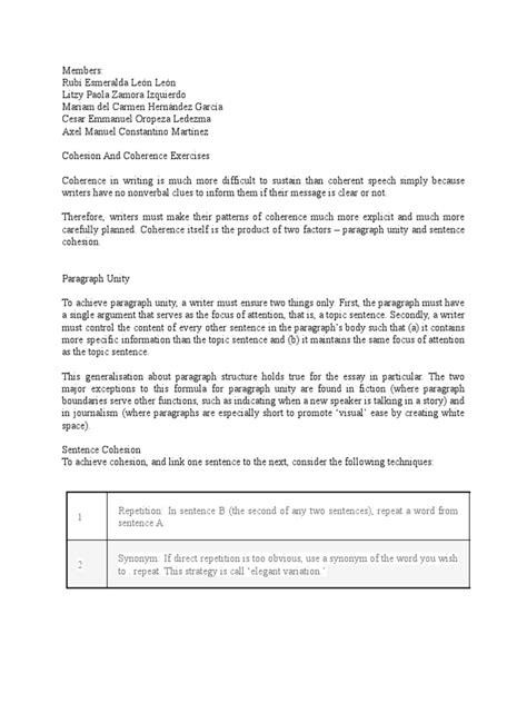 Cohesion And Coherence Exercises Pdf Word Sentence Linguistics