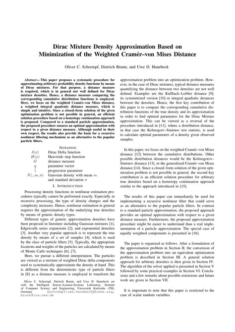 Pdf Dirac Mixture Density Approximation Based On Minimization Of The Weighted Cramer Von Mises