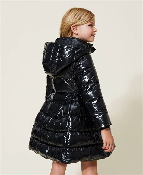Piumino Lungo In Nylon Lucido Bambina Nero Twinset Milano