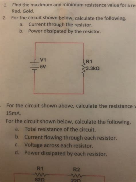 Solved Find The Maximum And Minimum Resistance Value For A Chegg