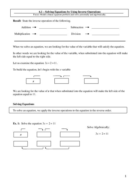 Fillable Online Solving Equations By Using Inverse Operations Recall Fax Email Print PdfFiller
