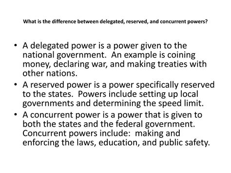PPT What Is The Difference Between Delegated Reserved And Concurrent Powers PowerPoint