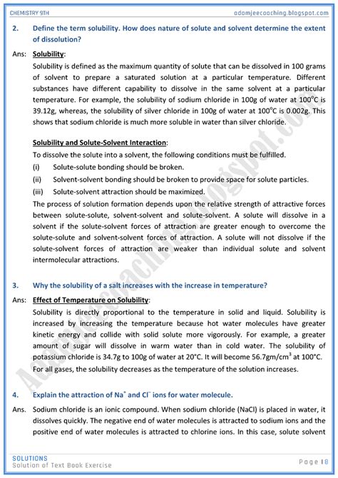 Adamjee Coaching Solutions Solved Book Exercise Chemistry 9th