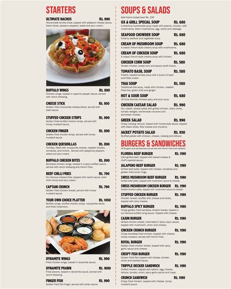 Ox And Grill Steakhouse Menu In Lahore Rated 0 Aug 2025