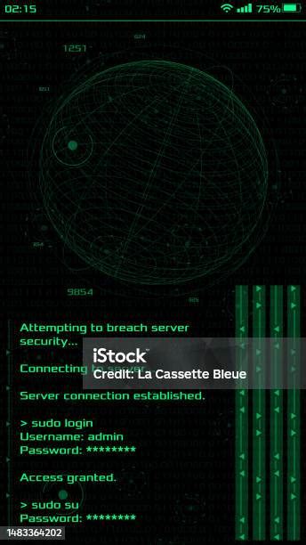 hacking smartphone screen with code window cracking password stock illustration download image