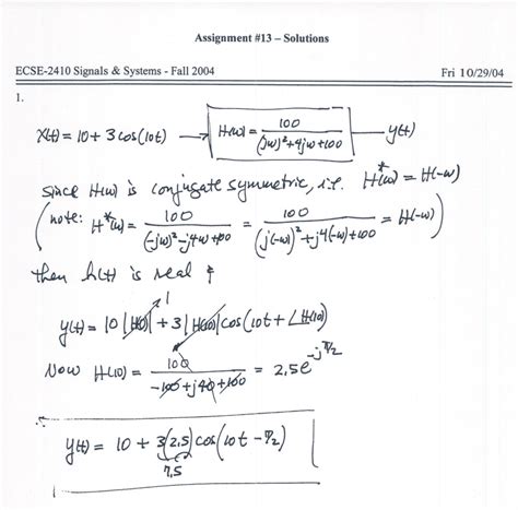 Conjugate Symmetric Systems In Signals Problems Assignment 13 Ecse 2410 Docsity