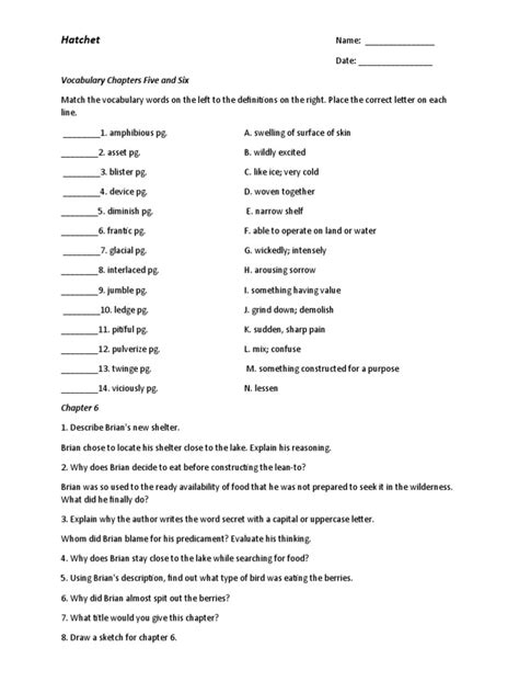 hatchet ch 6 7 and 8 questions pdf