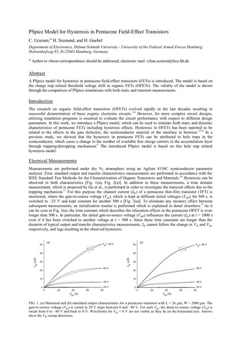 Pdf Pspice Model For Hysteresis In Pentacene Field Effect Transistors