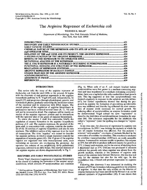 Maas 1994 The Arginine Repressor Of Escherichia Coli Microbiological