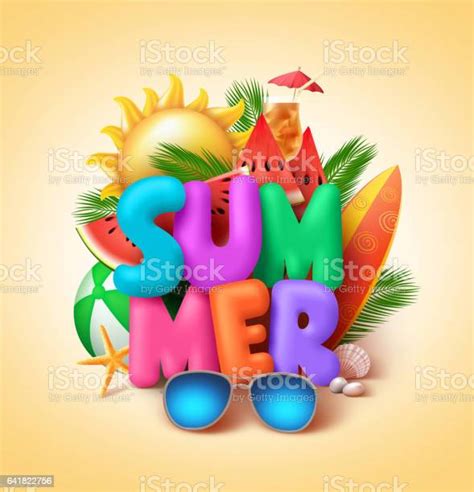 3d의 화려한 여름 텍스트와 여름 벡터 배너 디자인 여름에 대한 스톡 벡터 아트 및 기타 이미지 여름 컴퓨터 글자 재미 Istock