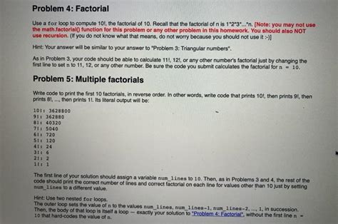 Solved Problem 4 Factorial Use A For Loop To Compute 101