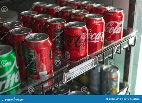 Coca Cola Soda Cans In Fridge Coke Zero Editorial Image Image Of Dioxide Lemon 281965610