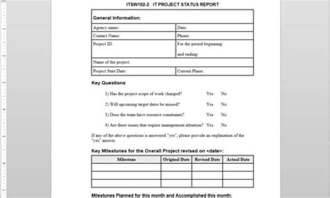 It Project Status Report Template Itsw Regarding Software Development Status Report Template