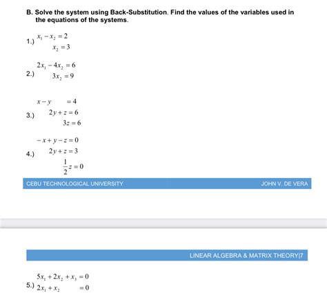 B Solve The System Using Back Substitution Studyx