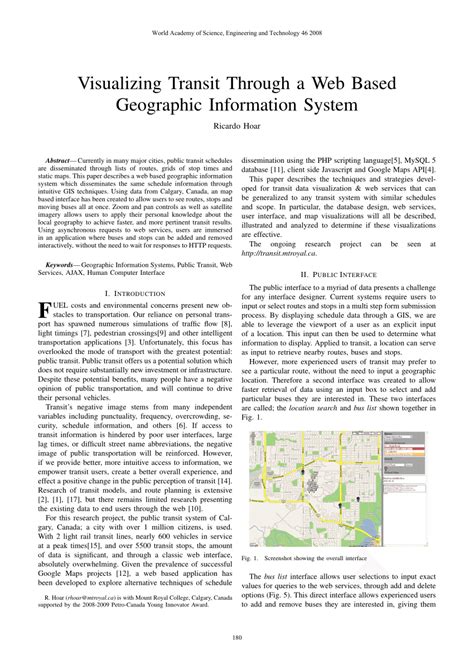 Pdf Visualizing Transit Through A Web Based Geographic Information System