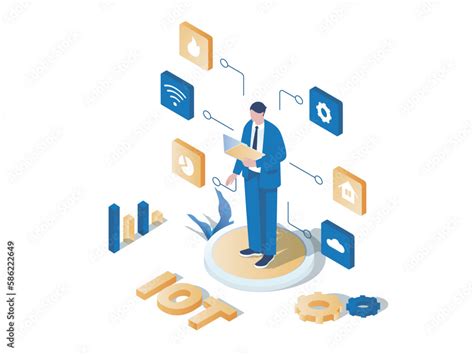 IOT Analytics Concept D Isometric Web Scene People Working With Data Collected From Different