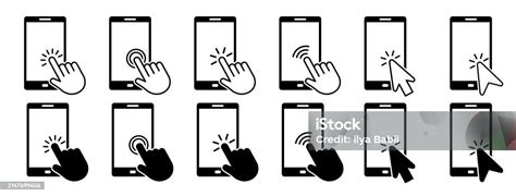 Hand Cursor Click Symbol With Phone Cursor Iconsclickable Cursor Icons